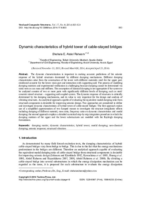 Pdf Dynamic Characteristics Of Hybrid Tower Of Cable Stayed Bridges