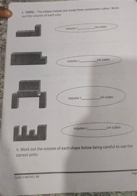 1 Topic The Shapes Below Are Made From Centimeter Cubes Work Out The V