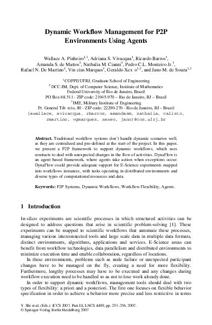 Pdf Dynamic Workflow Management For P2p Environments Using Agents