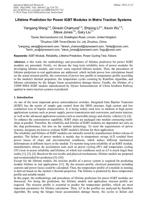 Lifetime Prediction For Power Igbt Modules In Metro Traction Systems Scientificnet