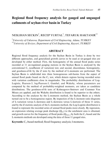 Pdf Regional Flood Frequency Analysis For Gauged And Ungauged