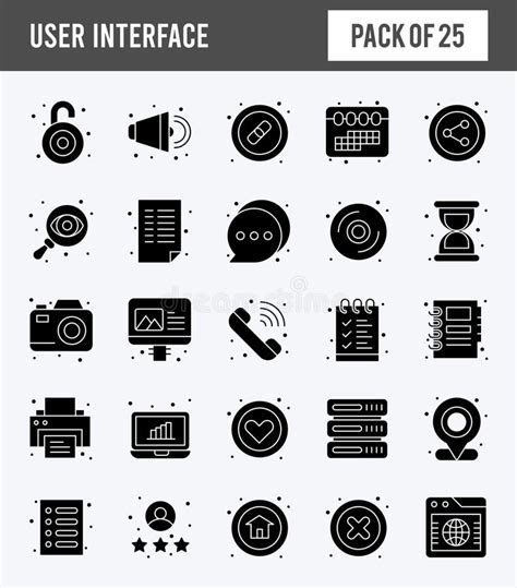 25 User Interface Glyph Icon Pack Vector Illustration Stock Vector