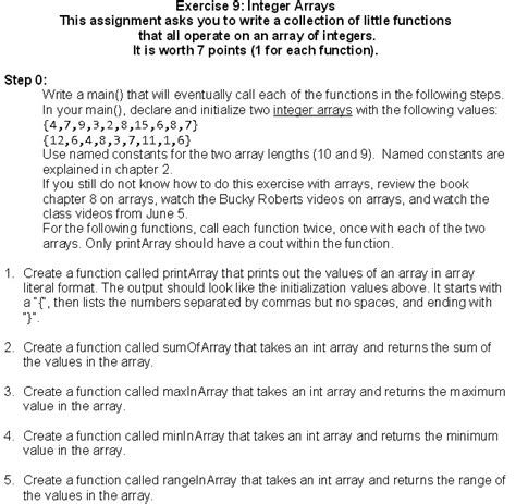 Solved Exercise 9 Integer Arrays This Assignment Asks You