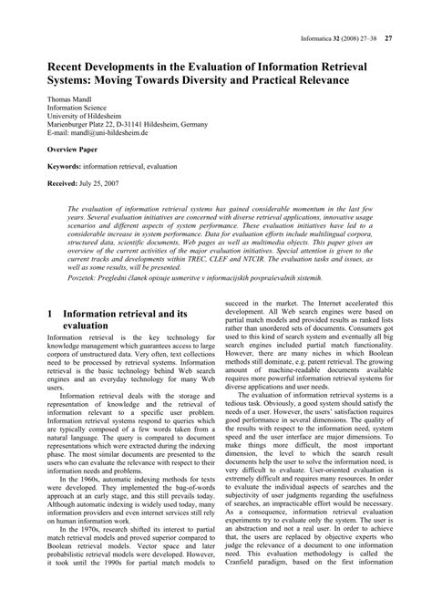 Pdf Recent Developments In The Evaluation Of Information Retrieval Systems Moving Towards