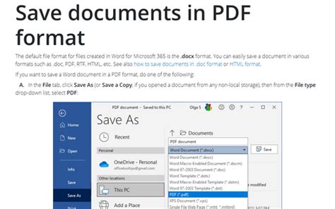 Save Documents In PDF Format Microsoft Word 365