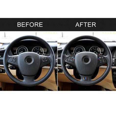 3 In 1 자동차 탄소 섬유 3 색 스티어링 휠 버튼 장식 스티커 Bmw E70 2008 2013 X5 왼쪽 및 오른쪽 드라이브 유니버설