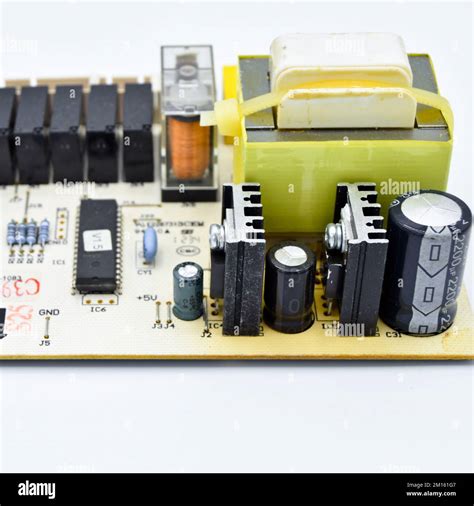 High Tech Electronic Circuit Board Isolated On White Background Stock Photo Alamy