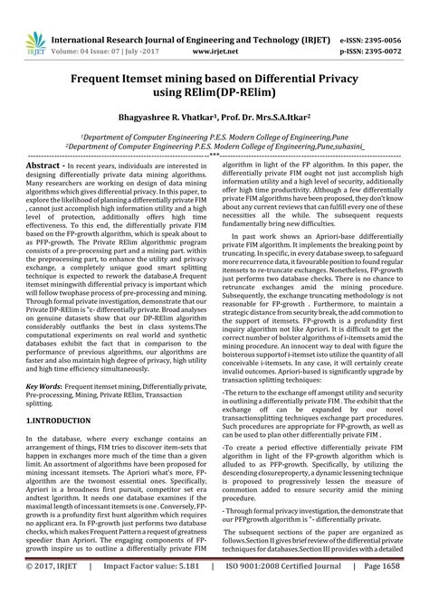 Frequent Itemset Mining Based On Differential Privacy Using Relim Dp Relim Pdf