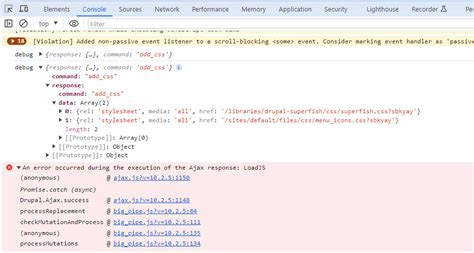 An Error Occurred During The Execution Of The Ajax Response LoadJS