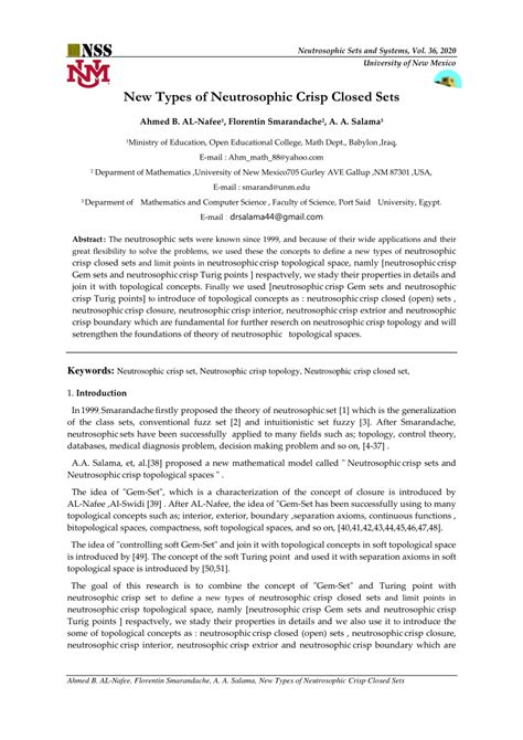 Pdf New Types Of Neutrosophic Crisp Closed Sets