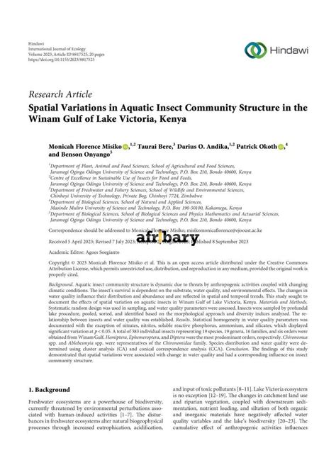 Spatial Variations In Aquatic Insect Community Structure In The Winam Gulf Of Lake Victoria