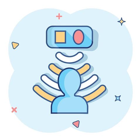 Motion Sensor Icon In Comic Style Sensor Waves With Man Vector Cartoon