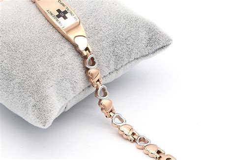 Medical Alert Jewelry For Women Rose Gold Heart Bracelet Emergency Id
