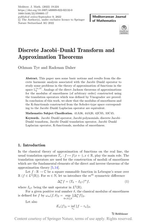Discrete Jacobidunkl Transform And Approximation Theorems Request Pdf