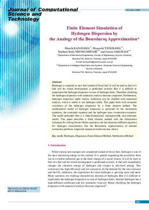 Pdf Finite Element Simulation Of Hydrogen Dispersion By The Analogy