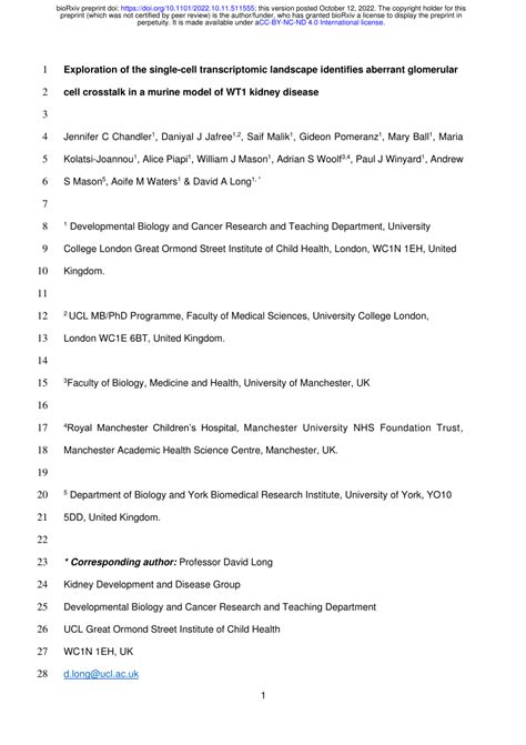Pdf Exploration Of The Single Cell Transcriptomic Landscape Identifies Aberrant Glomerular