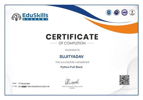 Im Thrilled To Have Recently Completed The Python Full Stack Certification From Eduskills 🎉