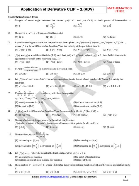 Application Of Derivate 1 Adv Pdf Tangent Function Mathematics