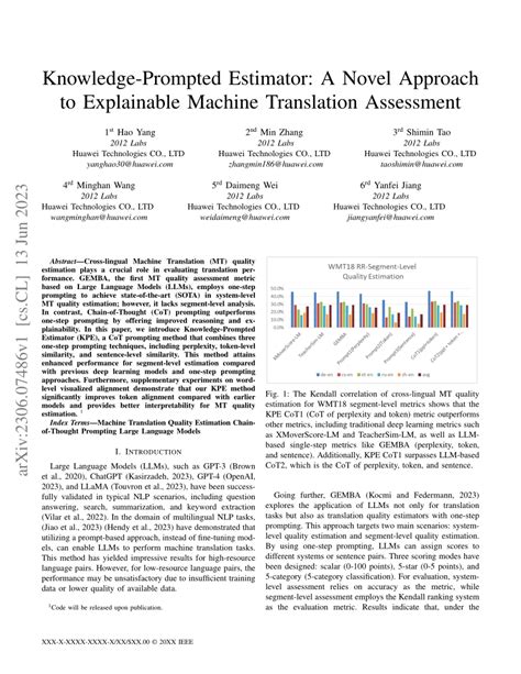 Pdf Knowledge Prompted Estimator A Novel Approach To Explainable Machine Translation Assessment