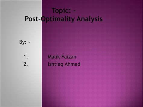 Topic Post Optimality Analysis