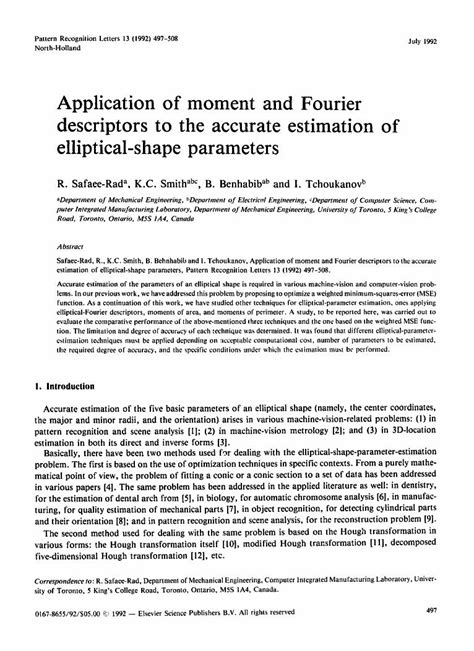 Pdf Application Of Moment And Fourier Descriptors To The Accurate