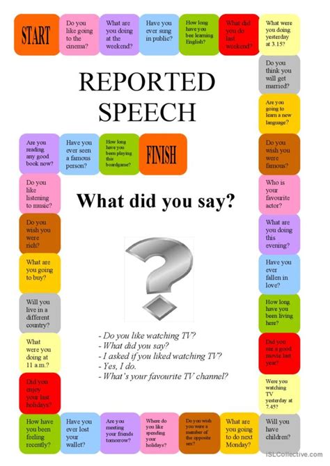 Reported Speech A Boardgame Board… English Esl Worksheets Pdf And Doc