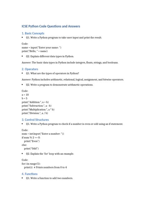 Icse Python Code Questions Answers Pdf Data Type Python Programming Language