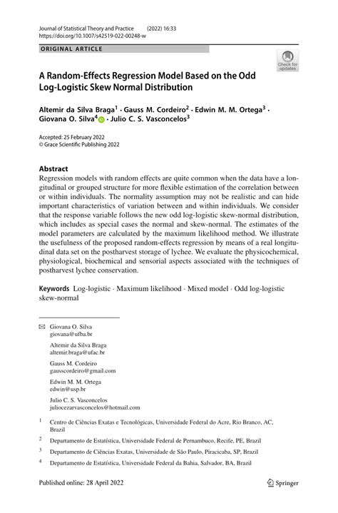 Pdf A Random Effects Regression Model Based On The Odd Log Logistic