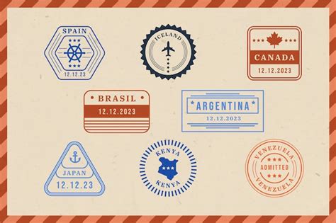 free vector flat design passport stamp set