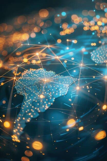 Intricate Digital World Map Highlighting Global Connectivity And Data Flow With Vibrant Lights