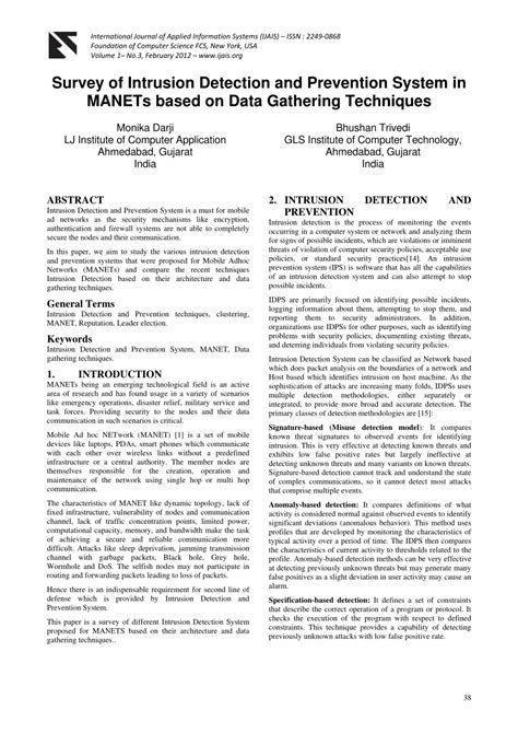 Pdf Survey Of Intrusion Detection And Prevention System In Manets