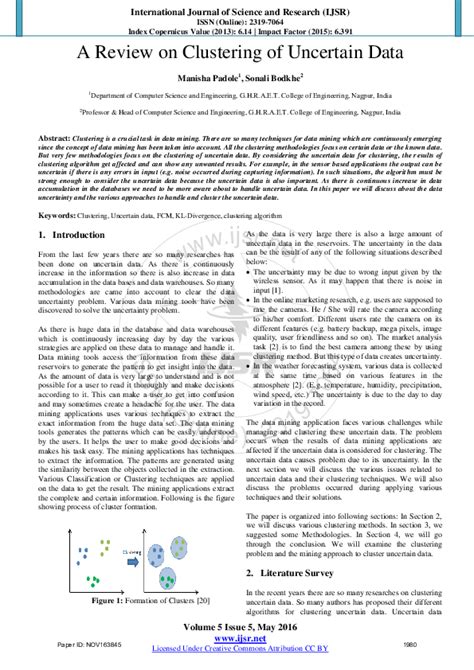 Pdf A Review On Clustering Of Uncertain Data