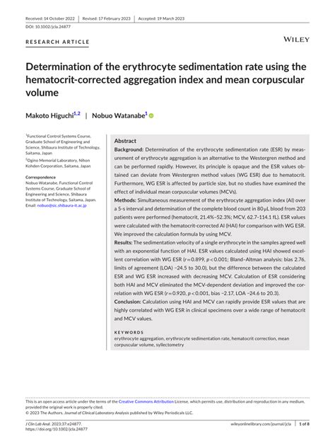 pdf determination of the erythrocyte sedimentation rate using the