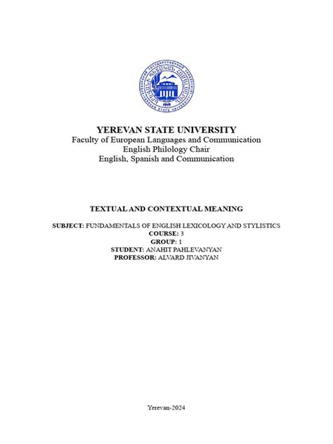Textual And Contextual Meaning 2 Pdf Semantics Linguistics