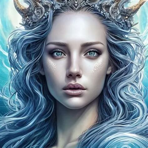 Mermaid Goddess Blue Beautiful Hyper Realistic Face