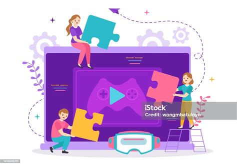 게임 디지털 기술 프로그래밍 및 코딩을 사용한 비디오 게임 개발 벡터 일러스트레이션 플랫 만화 손으로 그린 랜딩 페이지 템플릿 Brand Name Video Game에 대한