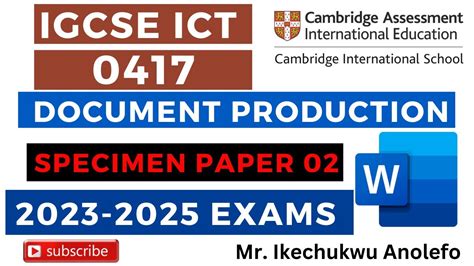 Igcse Ict Specimen Paper 02 2023 2025 Document Production Ms Word Youtube