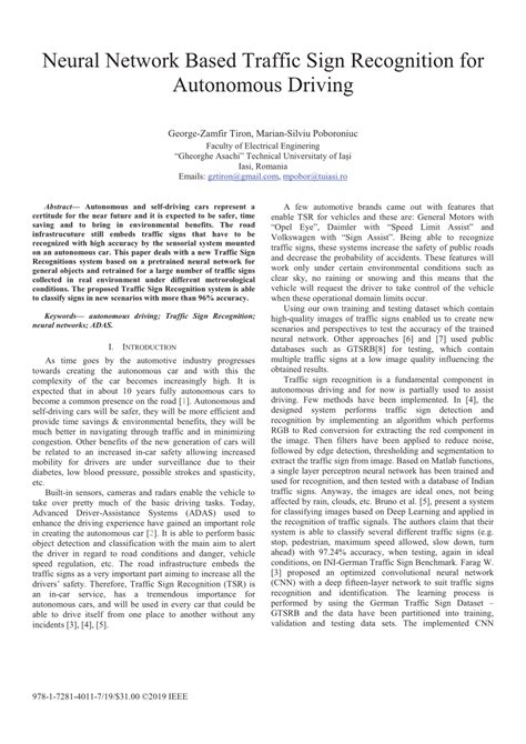 PDF Neural Network Based Traffic Sign Recognition For Autonomous Driving