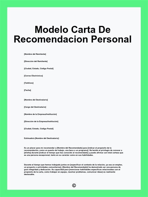 Modelo Carta De Recomendacion Personal
