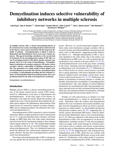 Pdf Demyelination Induces Selective Vulnerability Of Inhibitory Networks In Multiple Sclerosis