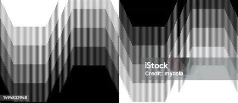 수직선과 육각형이 있는 추상 미술 기하학적 배경 선과 전환이 있는 착시 현상 흰색 배경에 검은색 선이 있고 검은색 면에 흰색 선이 있습니다 0명에 대한 스톡 벡터 아트 및