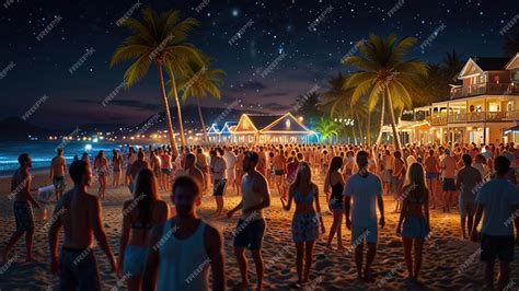 Night Party On The Beach With People Dancing And Having Fun Under The