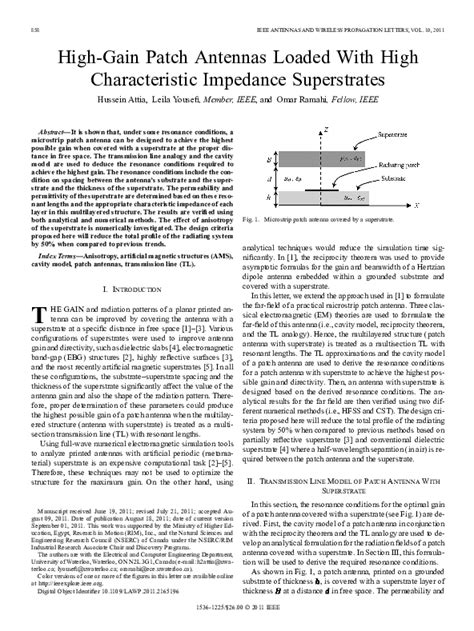 Pdf High Gain Patch Antennas Loaded With High Characteristic