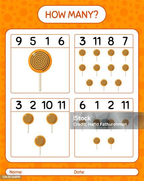롤리팝과 얼마나 많은 계산 게임 유치원 어린이용 워크시트 어린이 활동 시트 0명에 대한 스톡 벡터 아트 및 기타 이미지 0명 검색 공부 Istock