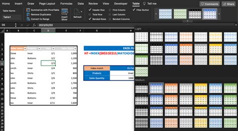 设置 Excel 表名称和范围名称