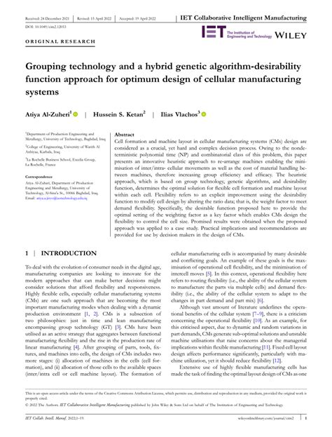 Pdf Grouping Technology And A Hybrid Genetic Algorithm‐desirability Function Approach For