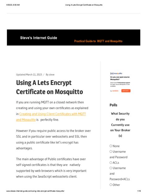 Using A Lets Encrypt Certificate On Mosquitto Pdf Public Key