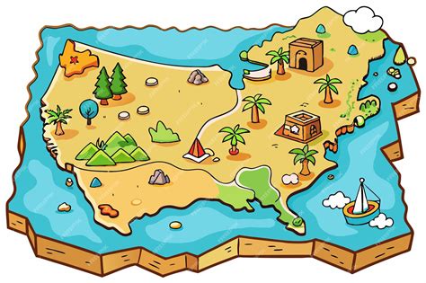 A Cartoon Drawing Of A Map With A Beach And Palm Trees Premium Ai