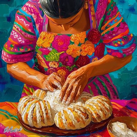 Traditional Bread Making Art Print Colorful Mexican Baker Scene Handcrafted Pan Dulce Art