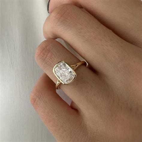 2 Carat Elongated Cushion Lab Grown Diamond Bezel Set Ring Dainty